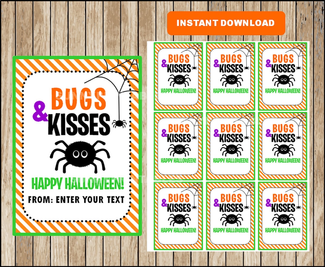 INSTANT DOWNLOAD, Bugs and Kisses, Halloween Gift Tags, Editable PDF ...