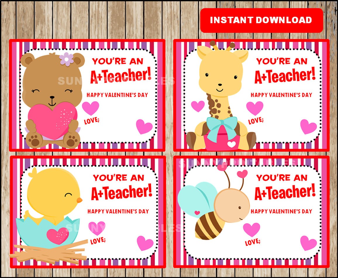 Teacher Valentine's Cards Printable Happy | Etsy