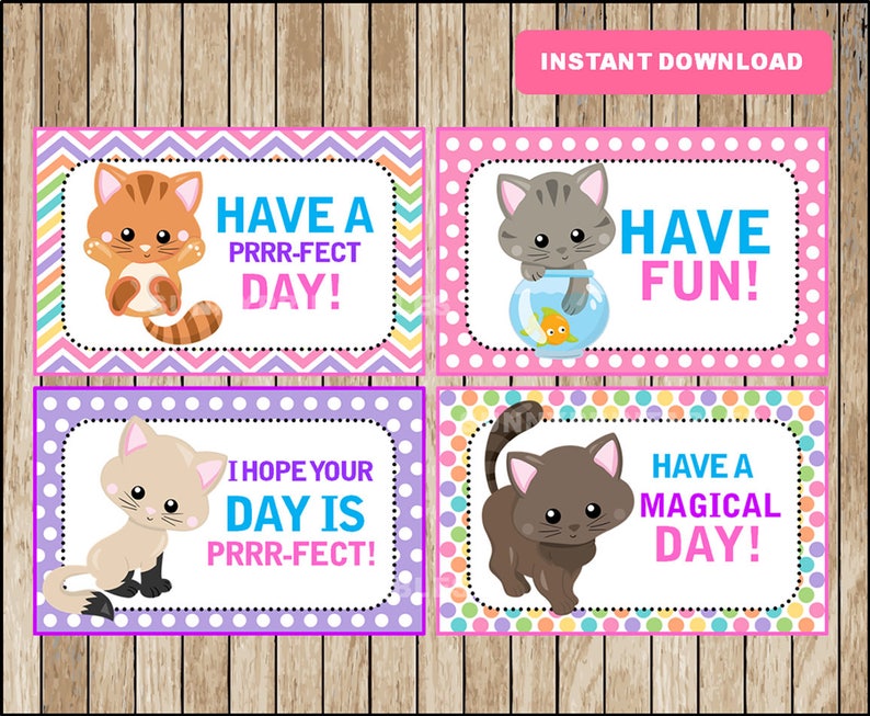 Printable Cat Lunchbox Notes instant download Kitties Lunch | Etsy