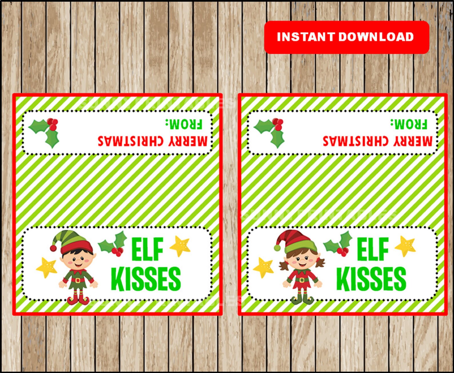 Elf Kisses Treat Bag Toppers Christmas Bag Topper Printable - Etsy