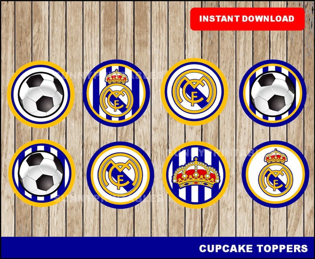 Real Madrid Cupcakes Toppers Printable Real Madrid Toppers, Soccer ...