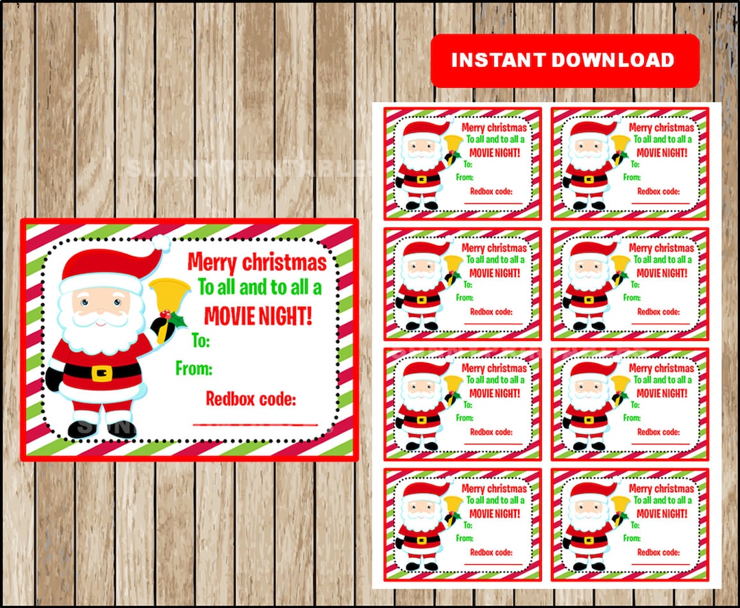 Printable Christmas Redbox Gift Tag - Merry Christmas and to All a ...