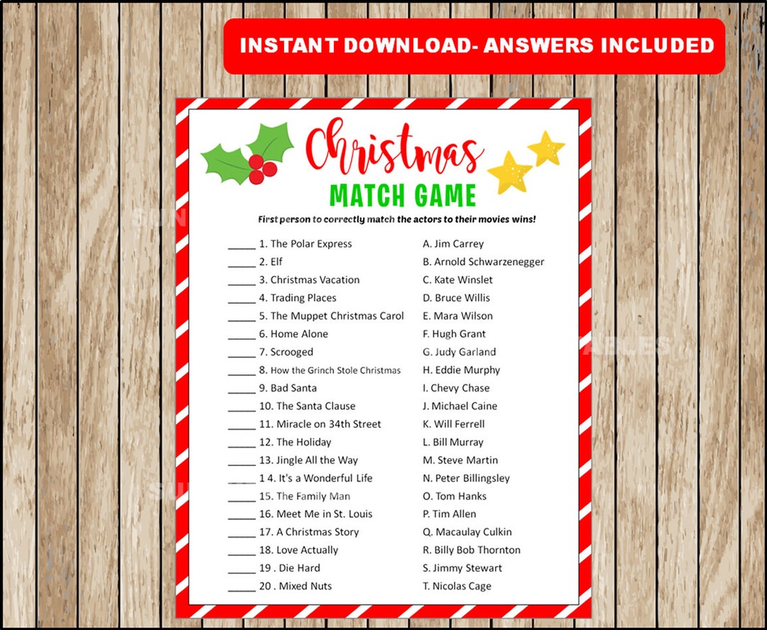 Christmas Party Game, Christmas Movie Match Up, Fun Holiday Party Game ...