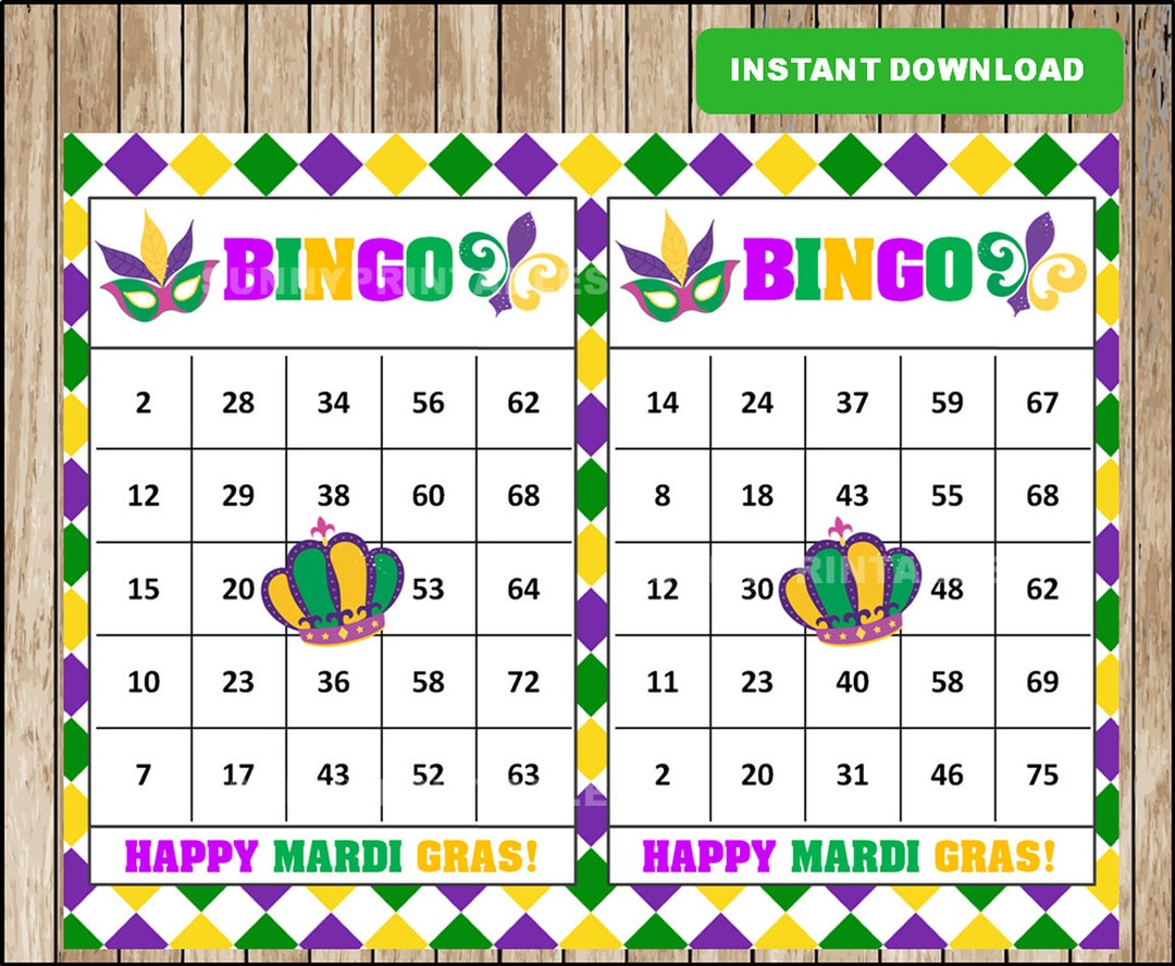 Printable 60 Mardi Gras Bingo Cards , Mardi Gras Bingo Game , Printable ...