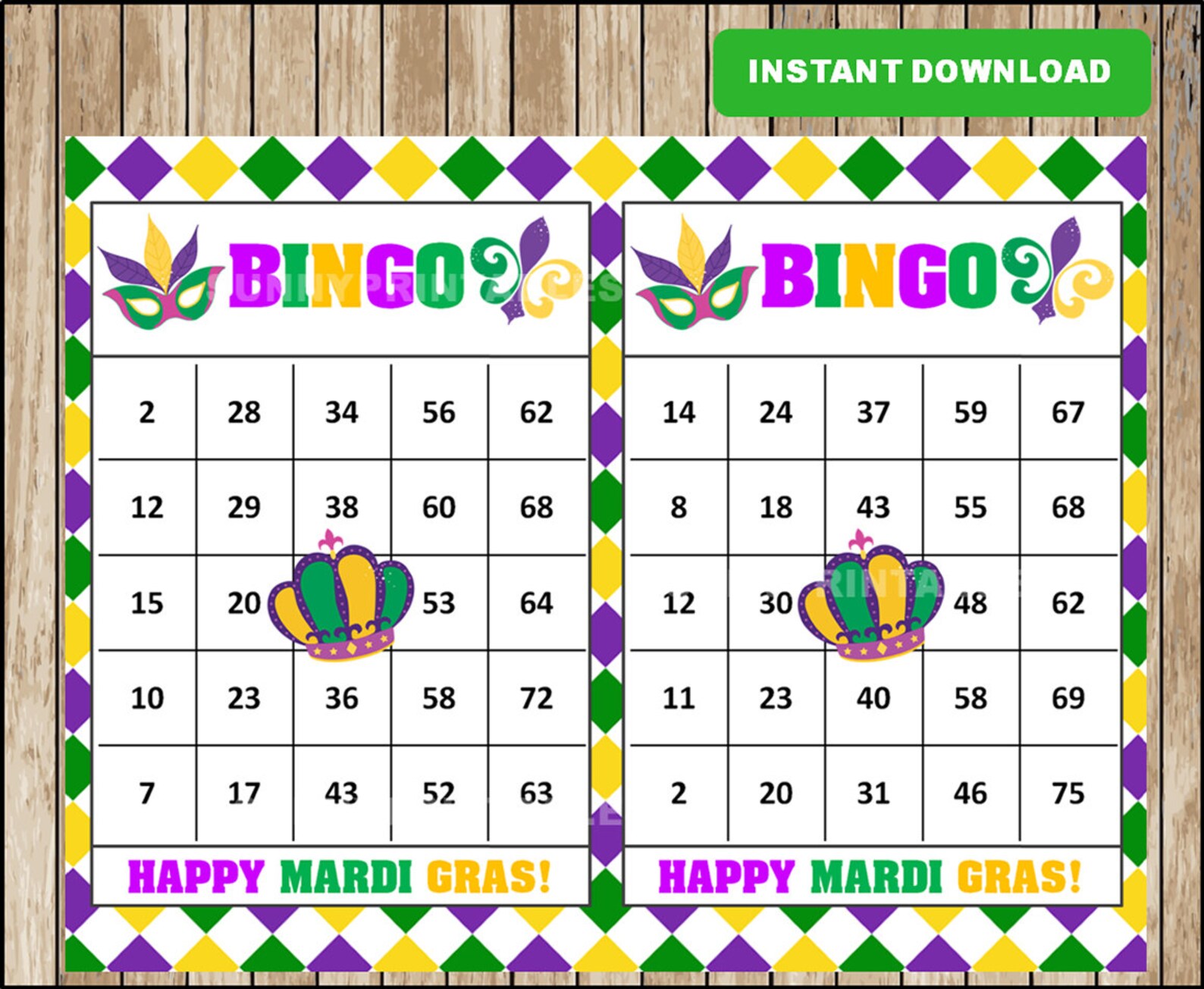 Printable 60 Mardi Gras Bingo Cards , Mardi Gras Bingo Game , Printable ...