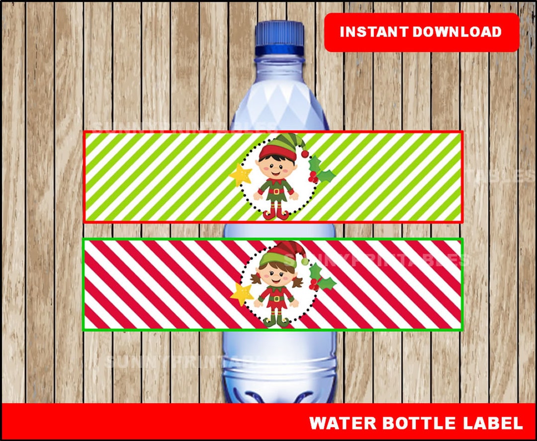 Elf Water Bottle Labels; Printable Christmas Water, Christmas Party ...