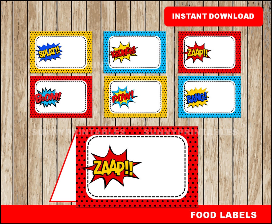 Superhero Food Labels; Printable Super Hero Tent Cards, Superhero Party ...