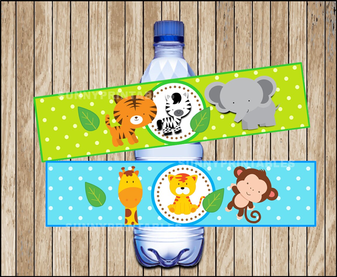 Safari Water Bottle Labels; Printable Safari Baby Shower Water, Safari ...
