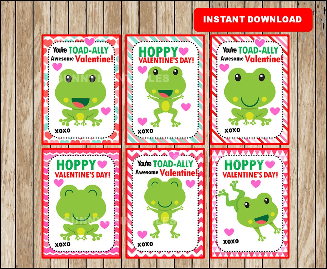 Frog Valentine Card , Kids Valentine Cards, Printable Frog Valentine's ...