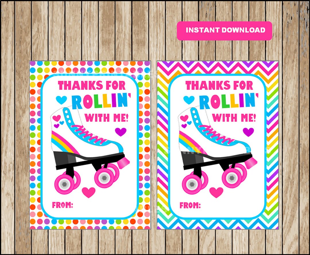 Roller Skate Valentine's Day Cards Instant Download, Printable Roller ...