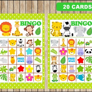 Printable 20 Safari Bingo Cards; Printable Safari Baby Shower Bingo ...