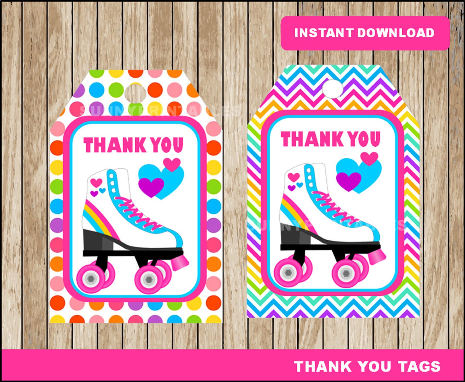 Roller Skate Tags; Printable Roller Skating Thank You Tags, Roller ...