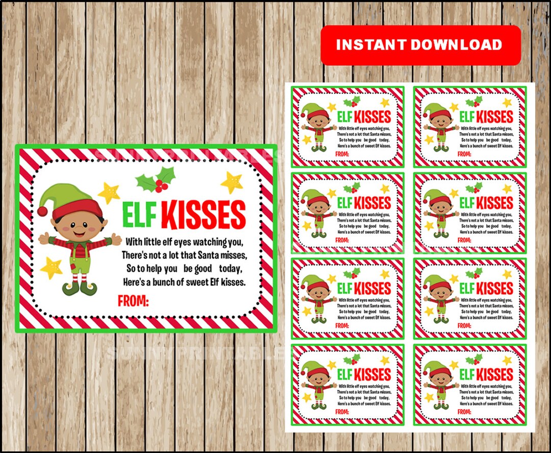 INSTANT DOWNLOAD, Elf Kisses Tag, Christmas Treat Tag, Tag Printable ...