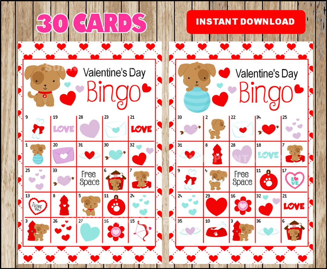 30 Valentines Bingo Cards Printable Valentine Bingo Cards Instant ...
