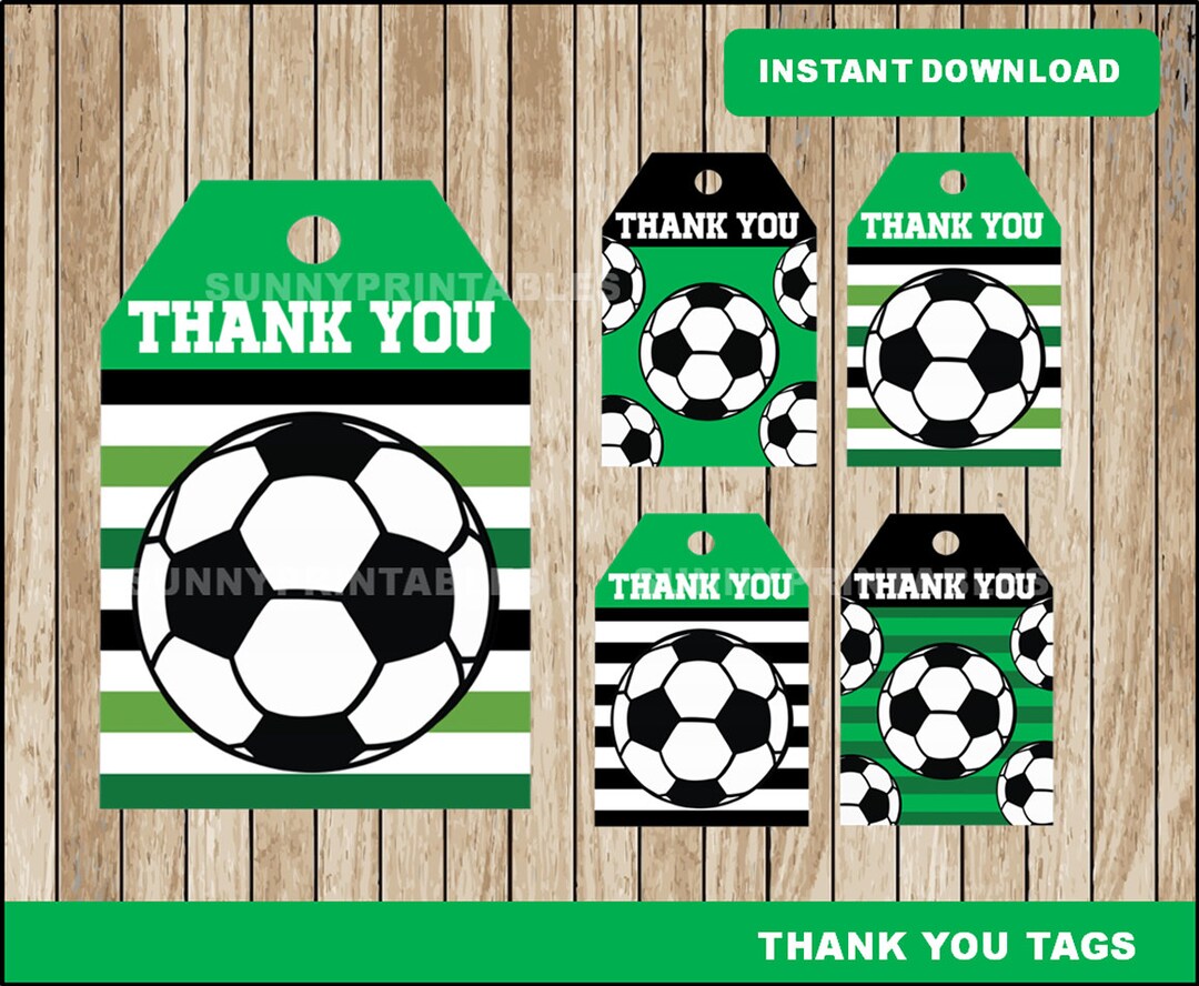 Soccer Tags; Printable Soccer Thank You Tags, Soccer Party Tags Instant ...