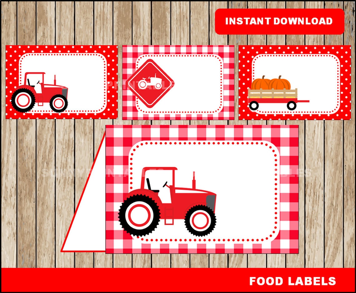 Tractor food labels printable Red Tractor tent cards Farm | Etsy