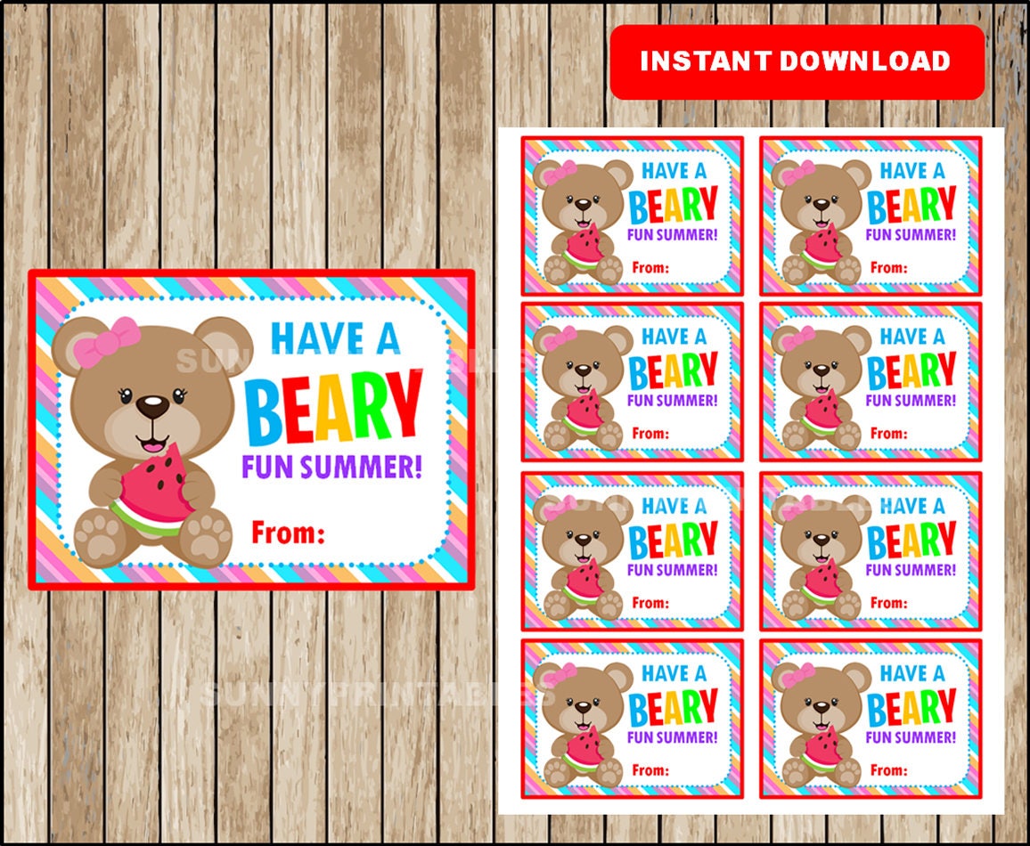 Printable Beary Special End of School Cards , Bear Funny Friend Gift ...