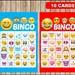 Printable 10 Emoji Bingo Cards; Printable Emojis Bingo Game, Emoji ...