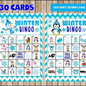 Printable 30 Winter Bingo Cards; Printable Snowman Bingo Game, Winter ...