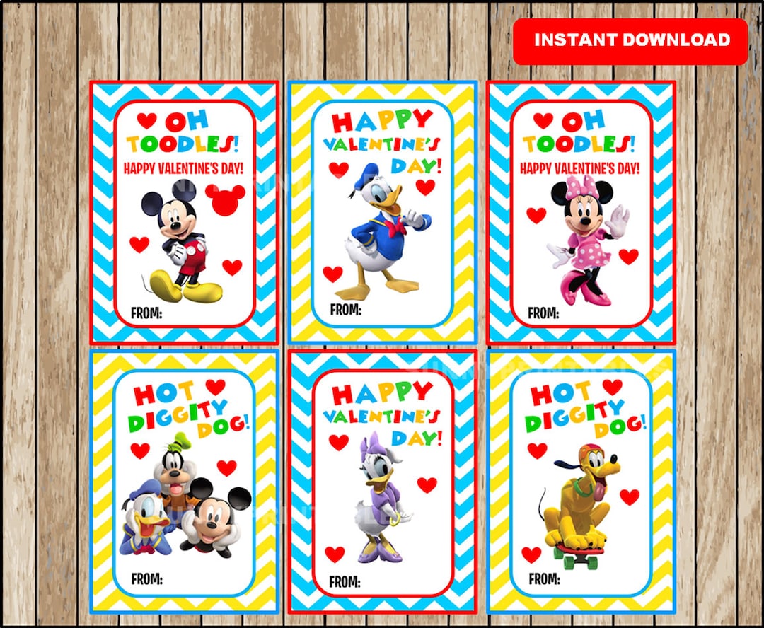 Mickey Mouse Valentine's Day Cards Instant Download, Printable Mickey ...