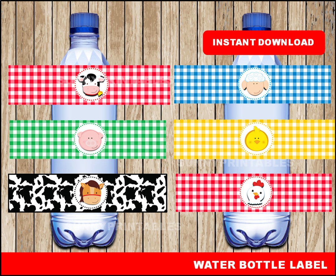 Farm Water Bottle Labels; Printable Farm Bottle Labels, Farm Party ...
