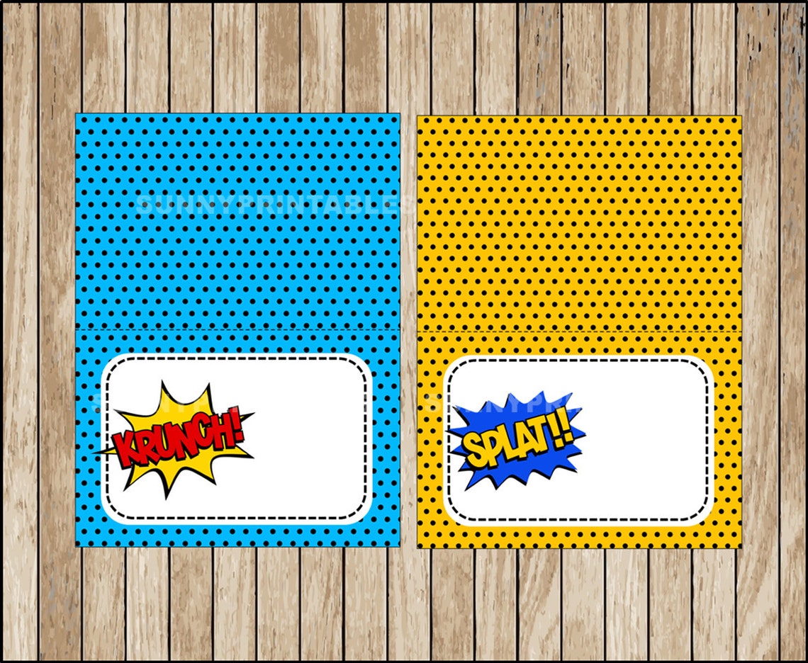 Superhero Food Labels; Printable Super Hero Tent Cards, Superhero Party ...