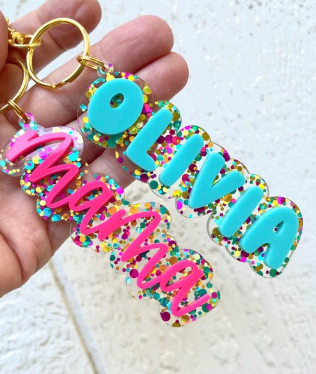 Personalized Acrylic Name Keychain: Polka Dot Backpack Tag - Etsy