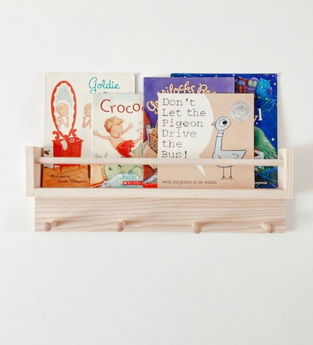 Nursery Bookshelf With Pegs. Single Book Ledge. Hanger. Hooks. - Etsy