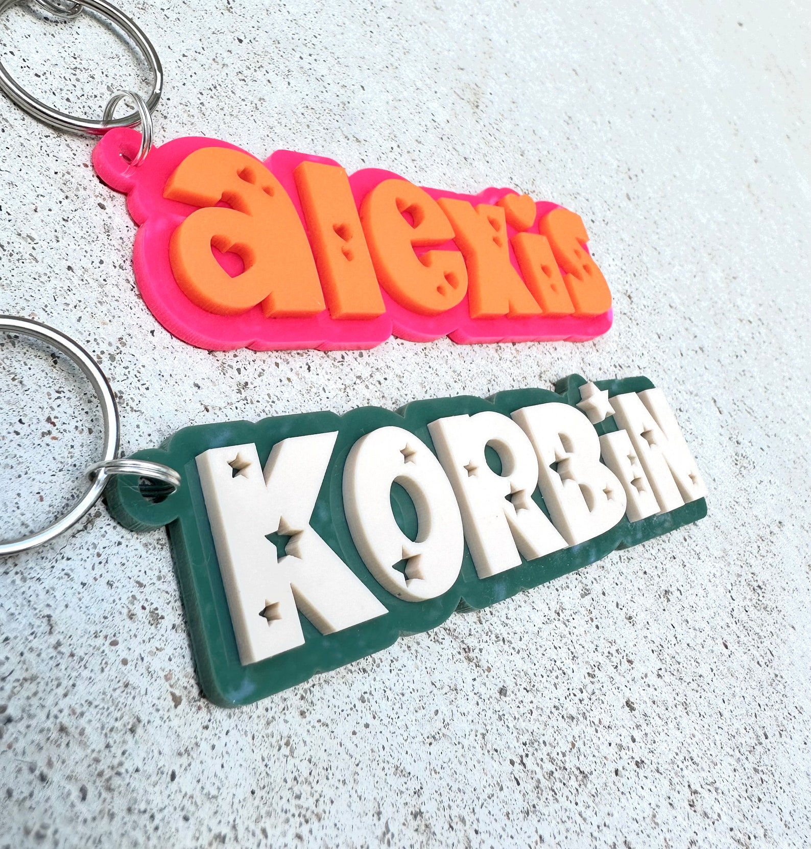 Personalized Acrylic Name Keychain: Hearts or Stars Tag - Etsy