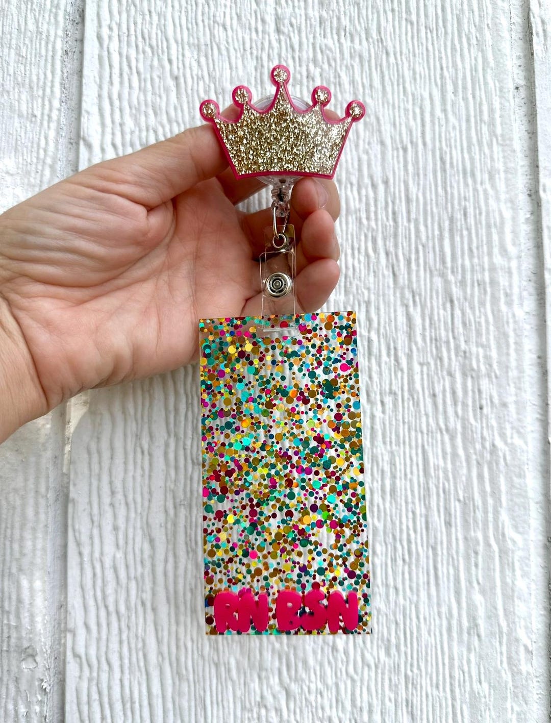 Crown Badge Buddy: Acrylic Retractable ID Holder With Charm - Etsy