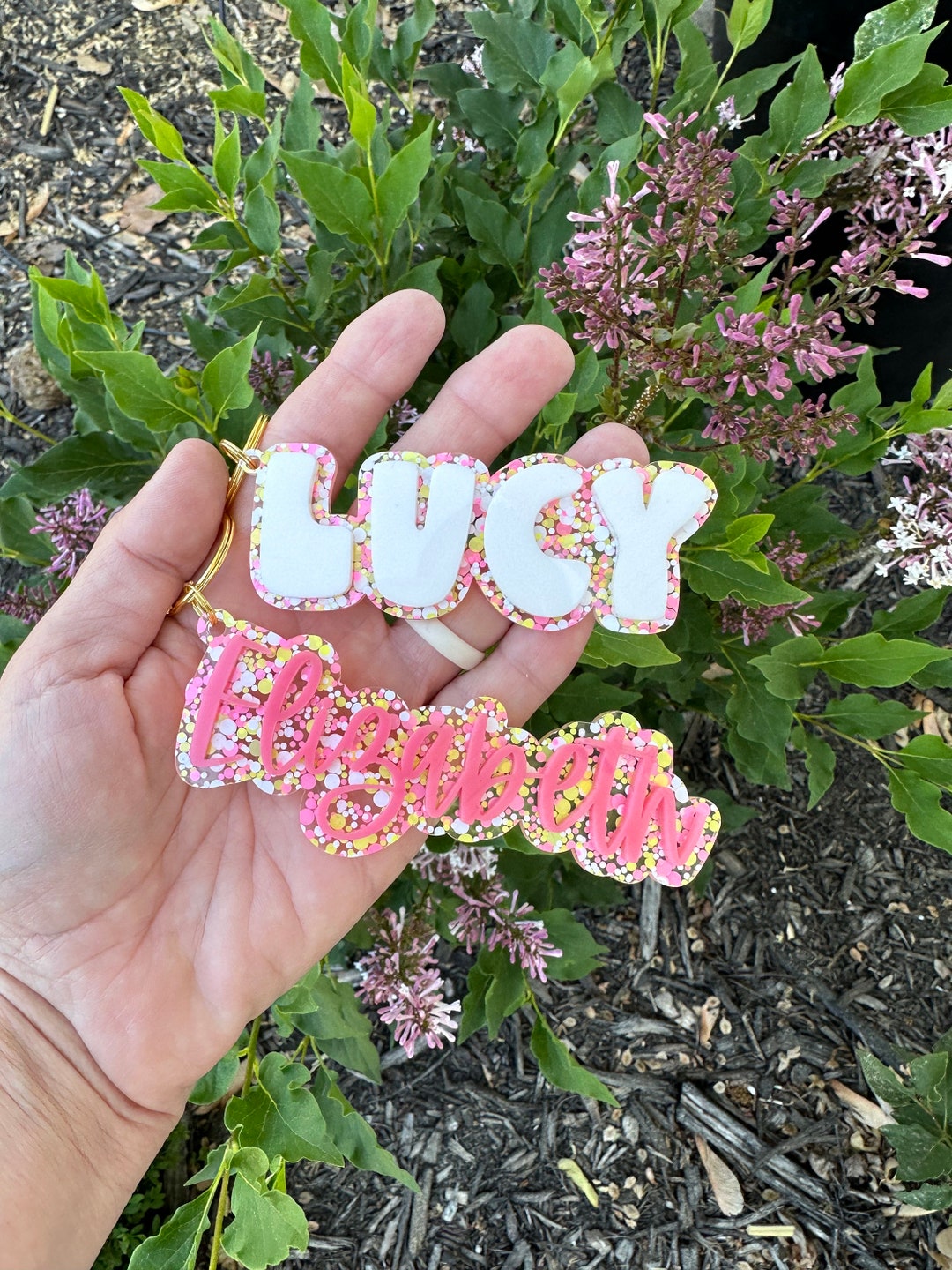 Personalized Acrylic Name Keychain: Polka Dot Backpack Tag - Etsy