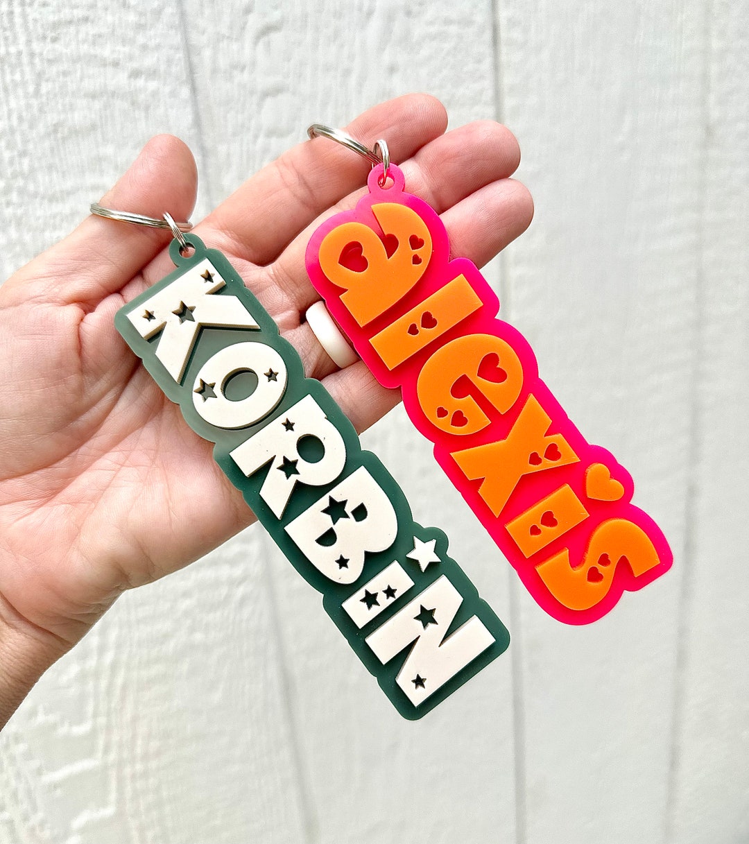 Name Keychain, Acrylic Tag, Hearts, Stars, Personalized Name Clip ...