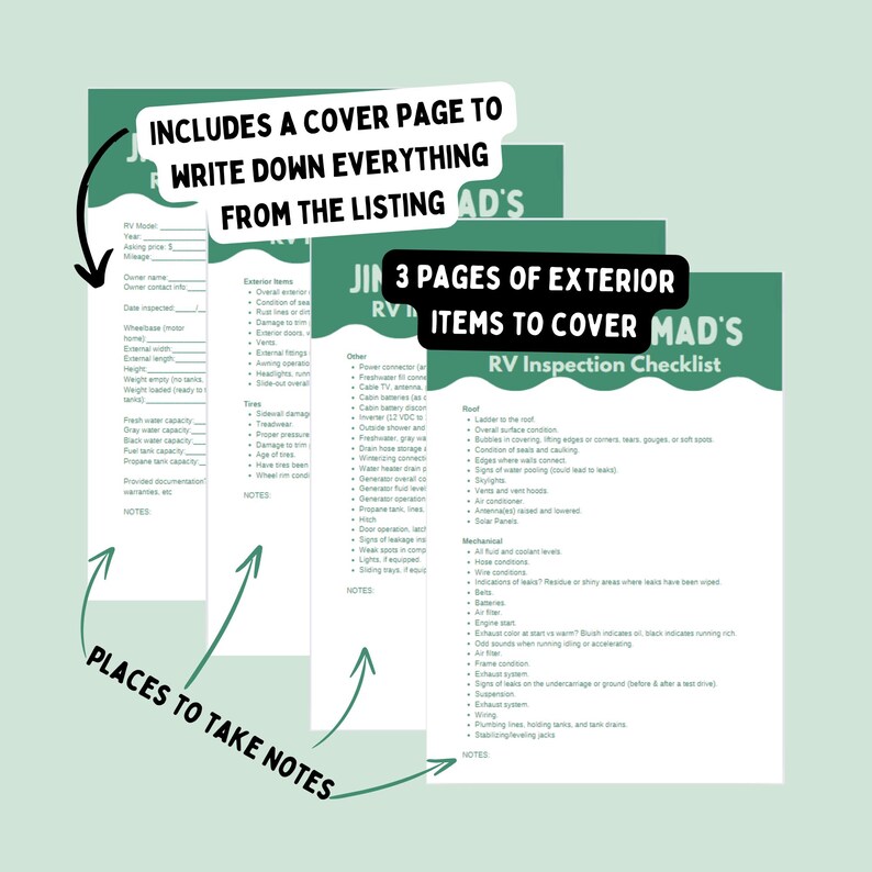 Printable RV Inspection Checklist Vanlife Planning Camper Purchase List ...