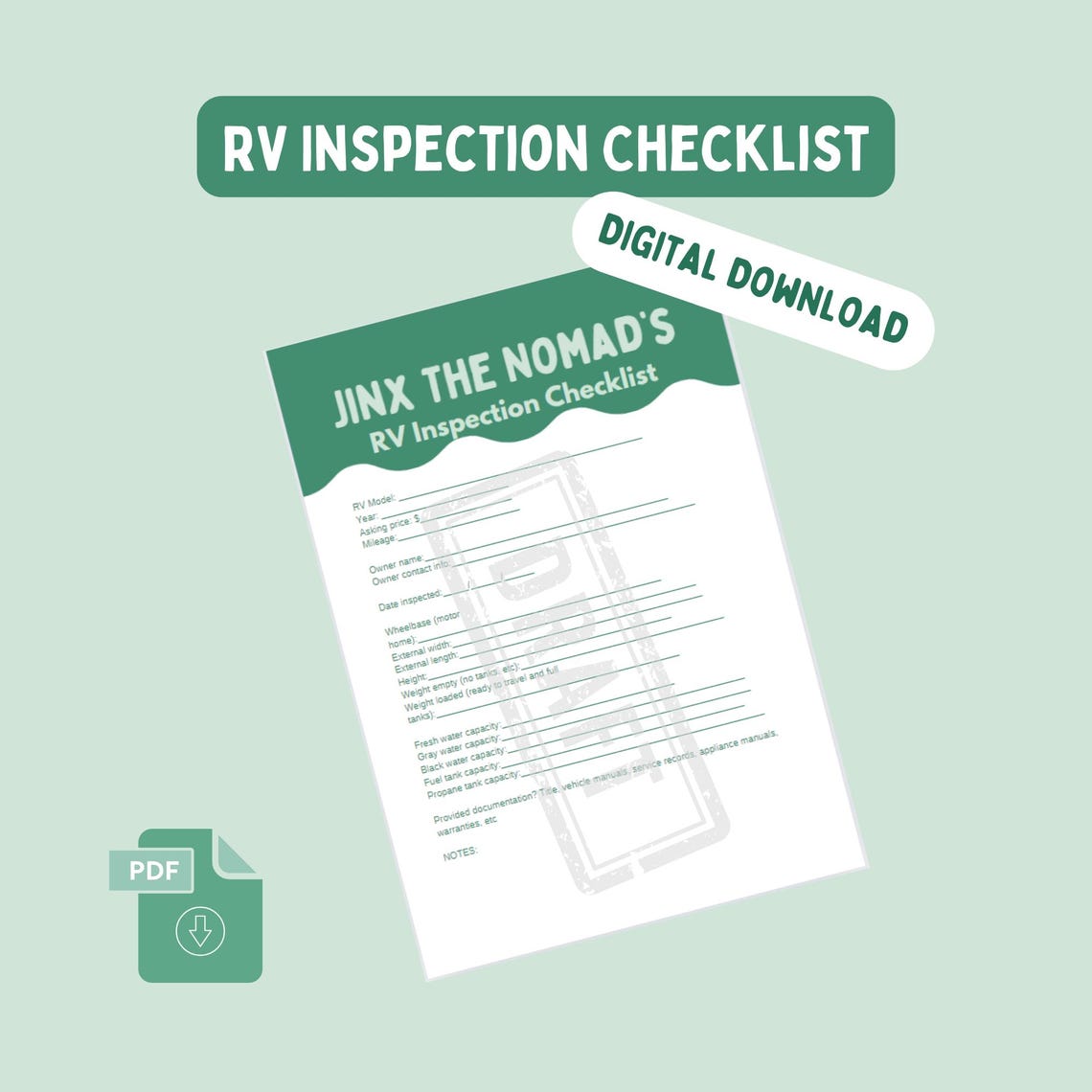 Printable RV Inspection Checklist Vanlife Planning Camper Purchase List ...