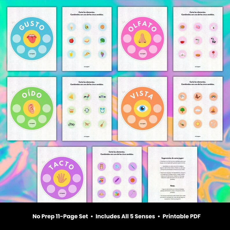 Spanish 5 Senses Worksheets for Preschool | Science EN ESPAÑOL, No Prep ...