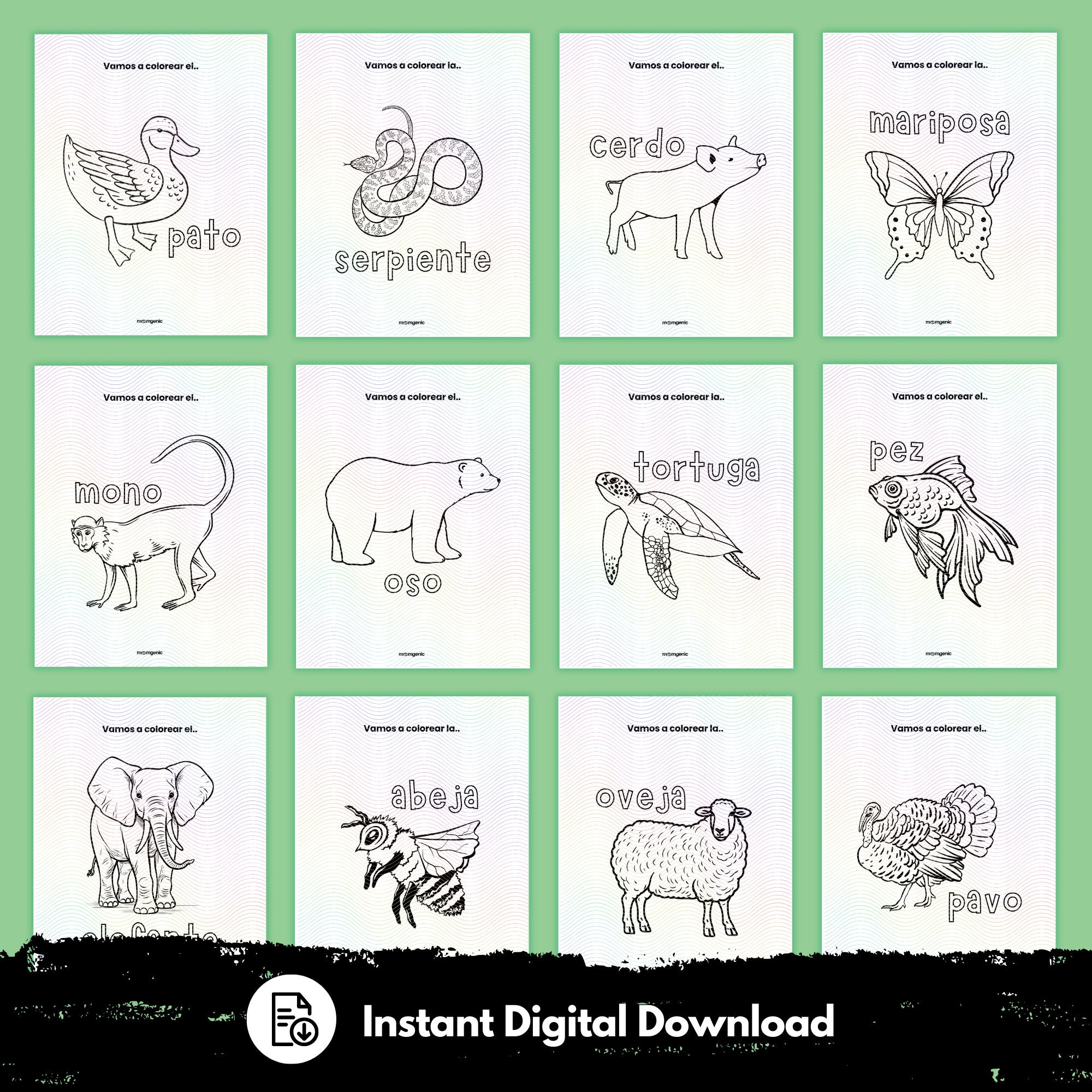Spanish Animal Flashcards Coloring Pages homeschool, Preschool, Pre-k ...