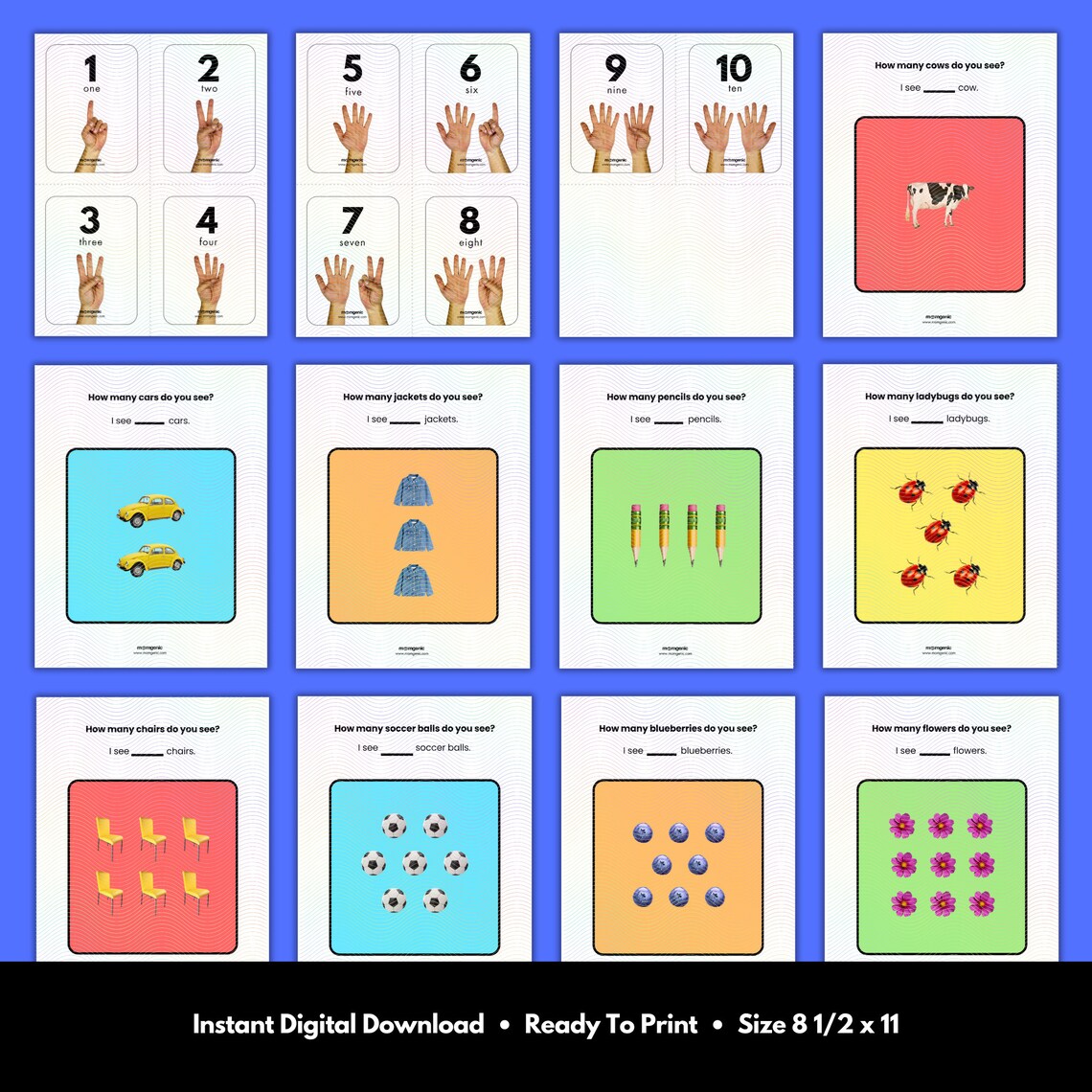 Counting Flashcards and Activity (1 to 10, Learning Numbers, Count to ...