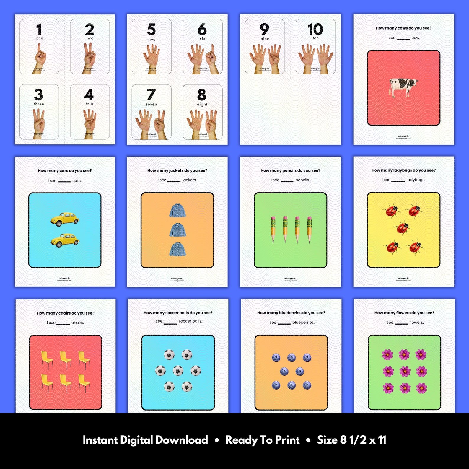 Counting Flashcards and Activity (1 to 10, Learning Numbers, Count to ...