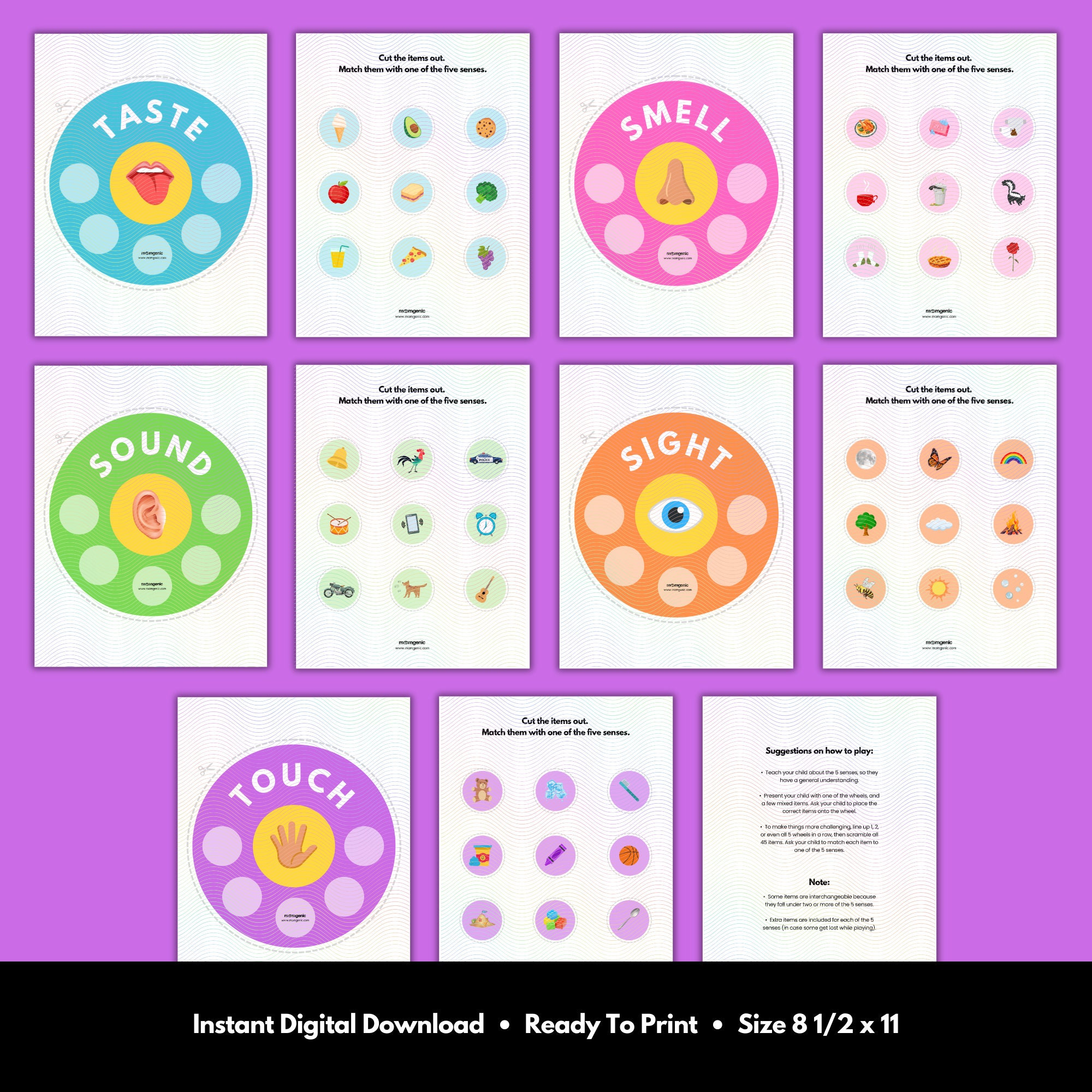 5 Senses Game (matching Game, Sorting Activity, Early Learning, Human ...