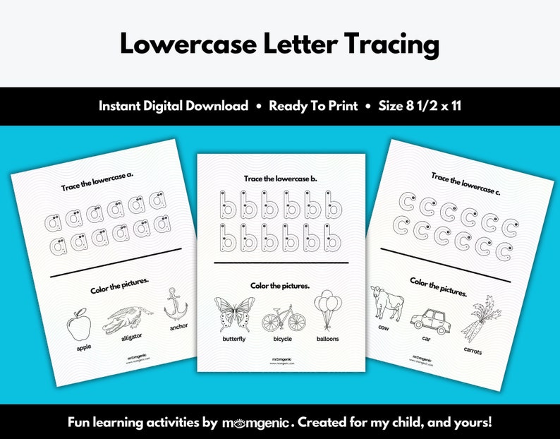 Lowercase Letter Tracing & Coloring abc, Alphabet, Writing, Letter of ...