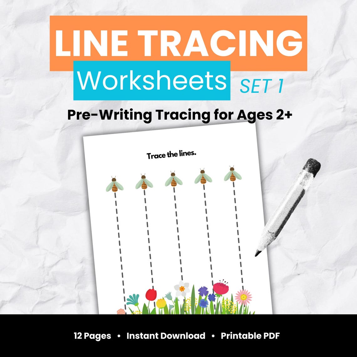 Line Tracing Worksheets, Set 1 | Pre-writing Tracing for Toddlers ...