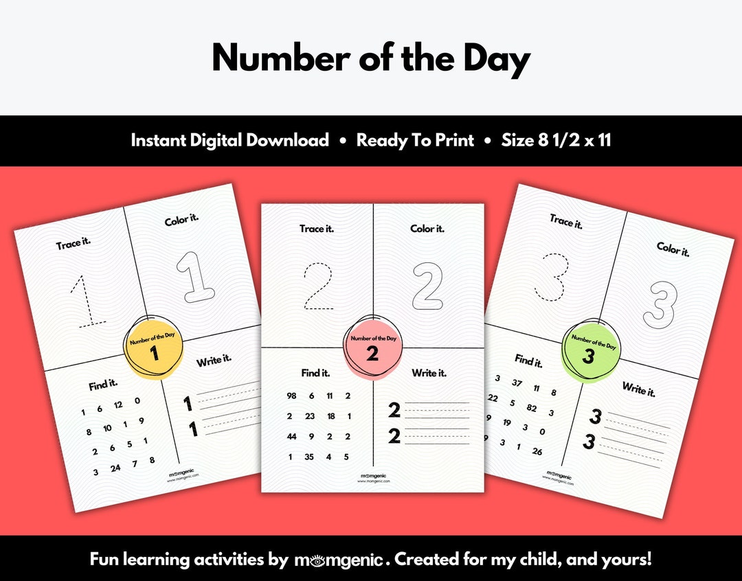 Number of the Day Worksheets (1 to 20, Preschool Worksheets, Number ...