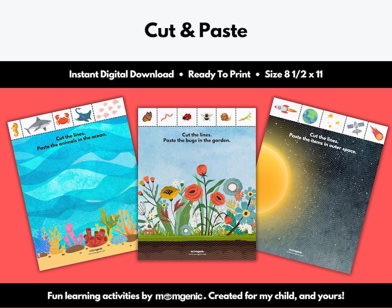 Cut and Paste Activity (fine Motor Skills, Learn to Cut With Scissors ...