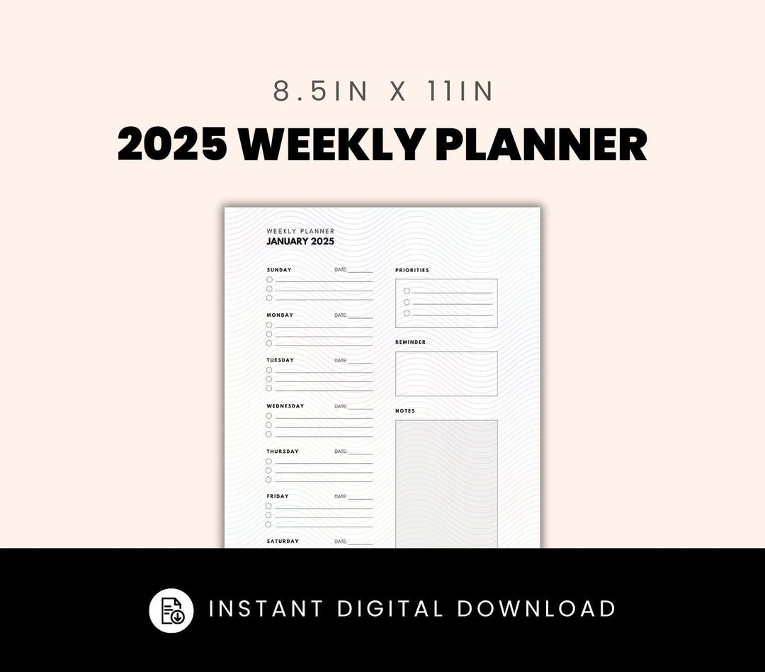 Blank 2025 Weekly Planner (calendar, Schedule, Monday Through Sunday ...