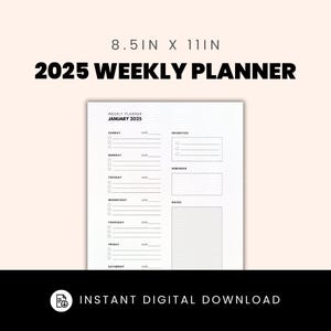 Blank 2025 Weekly Planner (calendar, Schedule, Monday Through Sunday ...