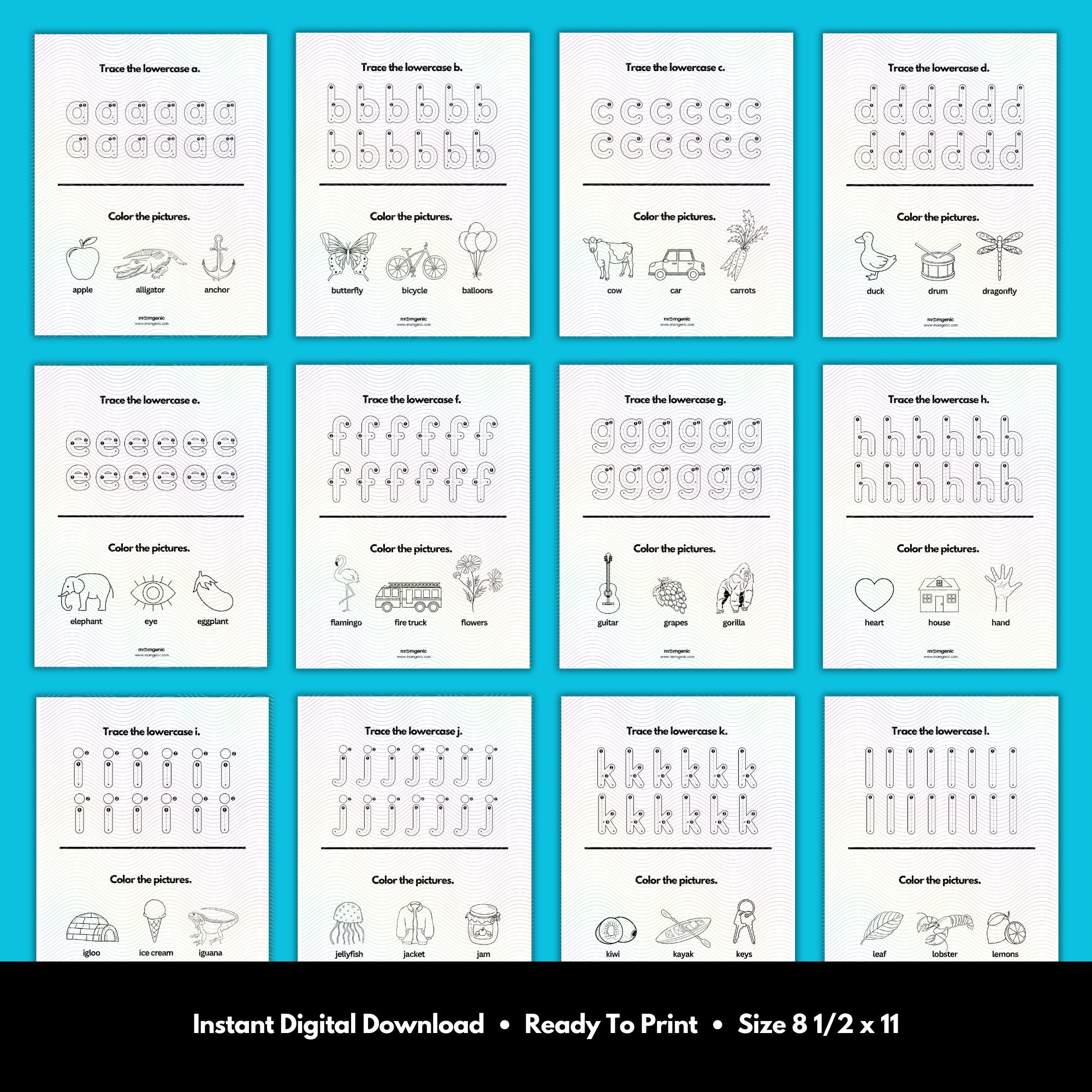 Lowercase Letter Tracing & Coloring abc, Alphabet, Writing, Letter of ...