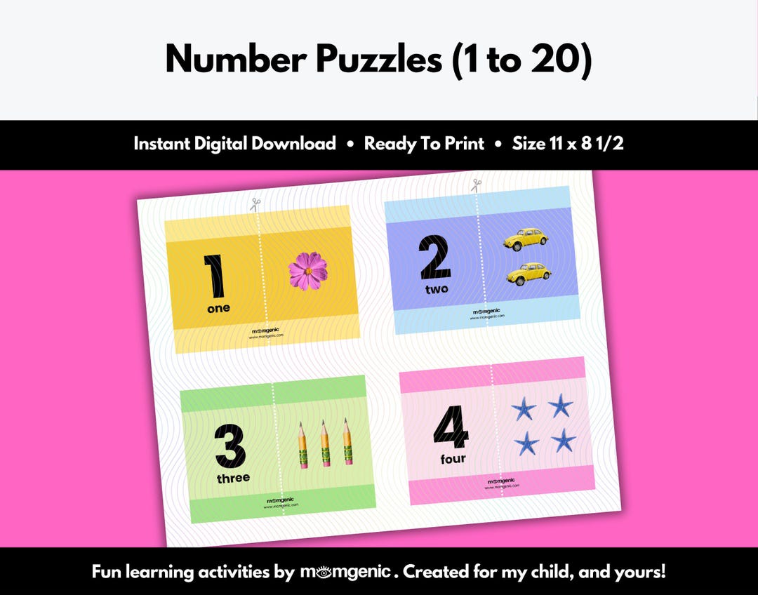 Number Puzzles 1 to 20 (count to 20, Prek Math, Preschool Puzzle ...