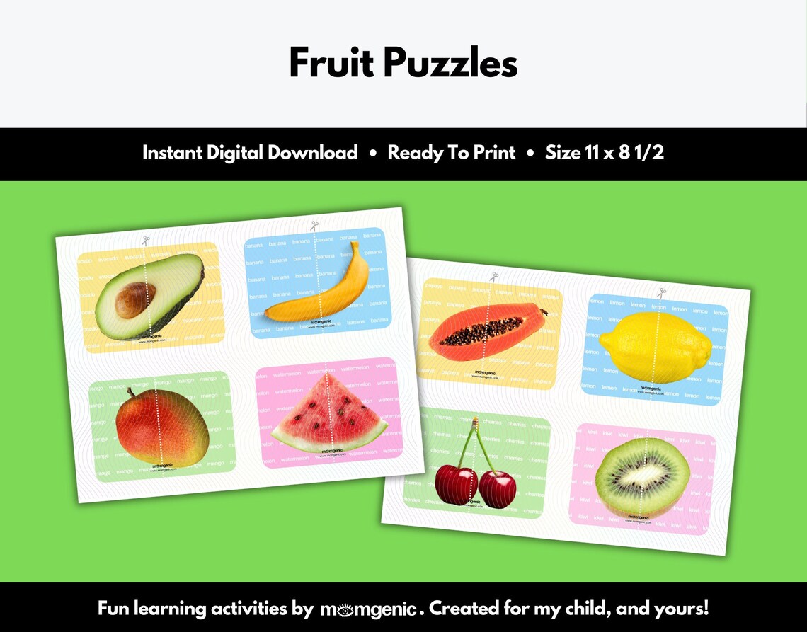 Fruit Puzzles (matching Cards, Toddler Puzzle, Fruit Recognition ...