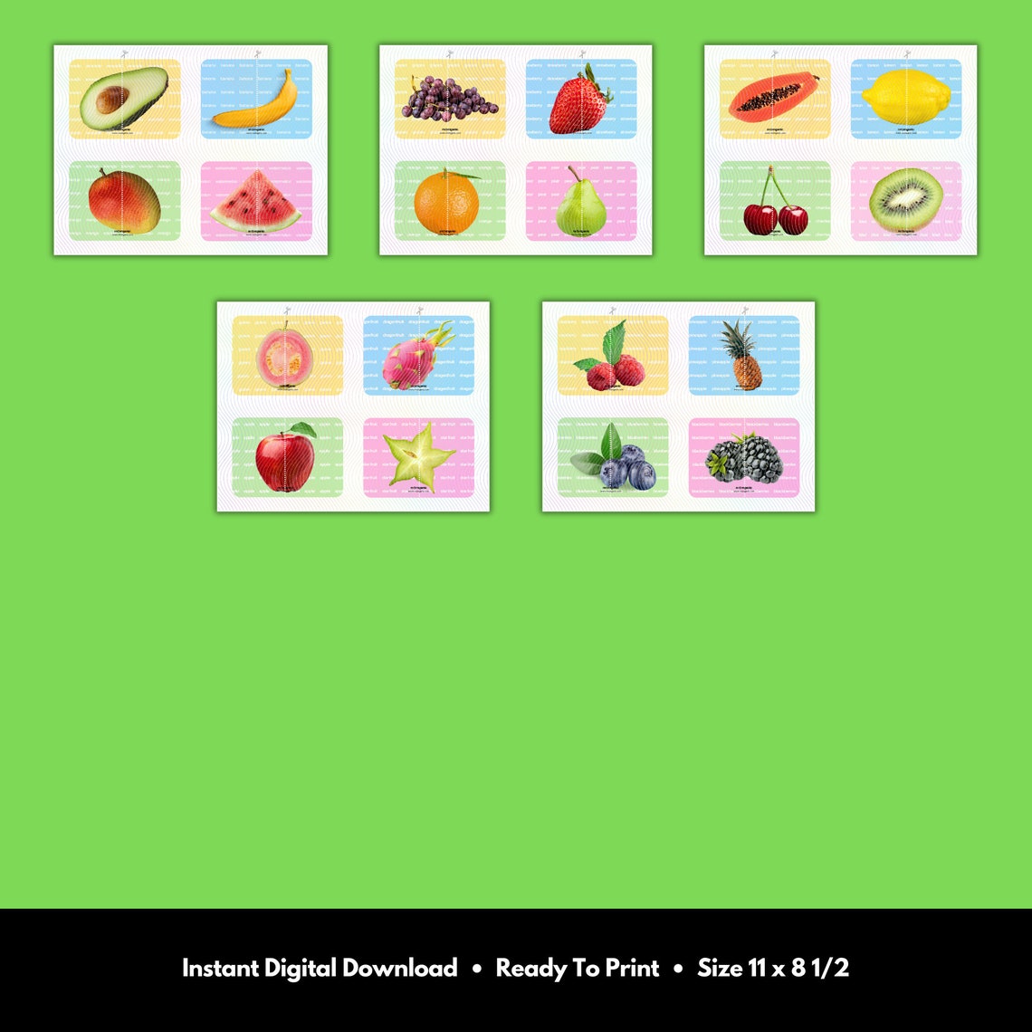 Fruit Puzzles (matching Cards, Toddler Puzzle, Fruit Recognition ...