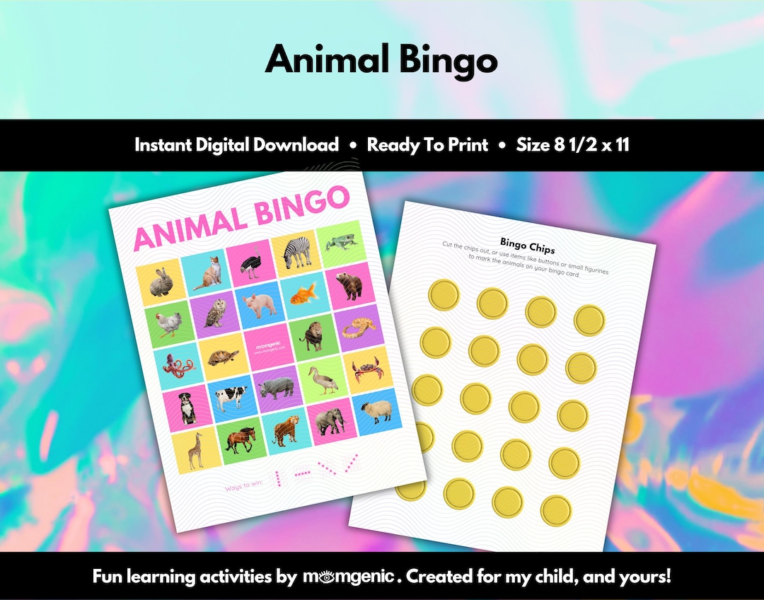 Animal Bingo (toddler Game, Party Bingo, Animal Recognition, Learning ...